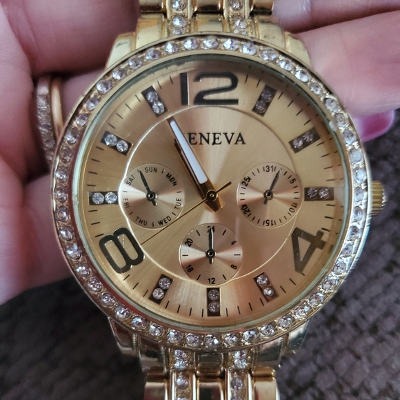 Geneva | Jewelry | Goldtone And Crystal Geneva Watch | Poshmark